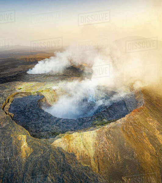 Panoramic aerial view of the active Erta Ale volcano caldera, Danakil ...