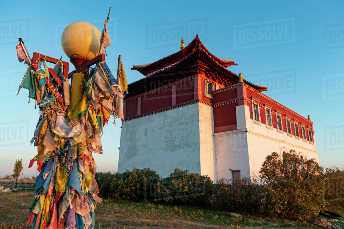 Buddhist prayer flags at the Geden Sheddup Choikorling Monastery ...