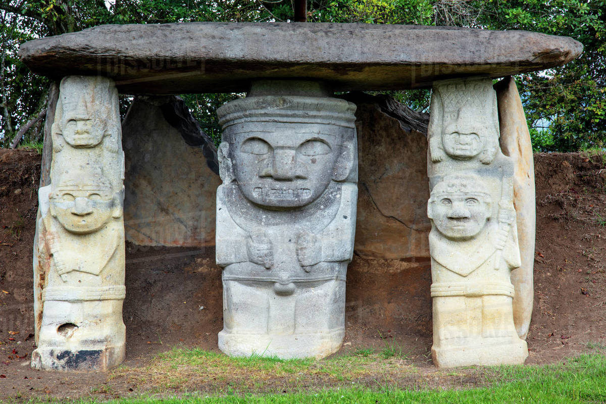 Statue of an animistic shaman figures in San Agustin Archeological Park ...