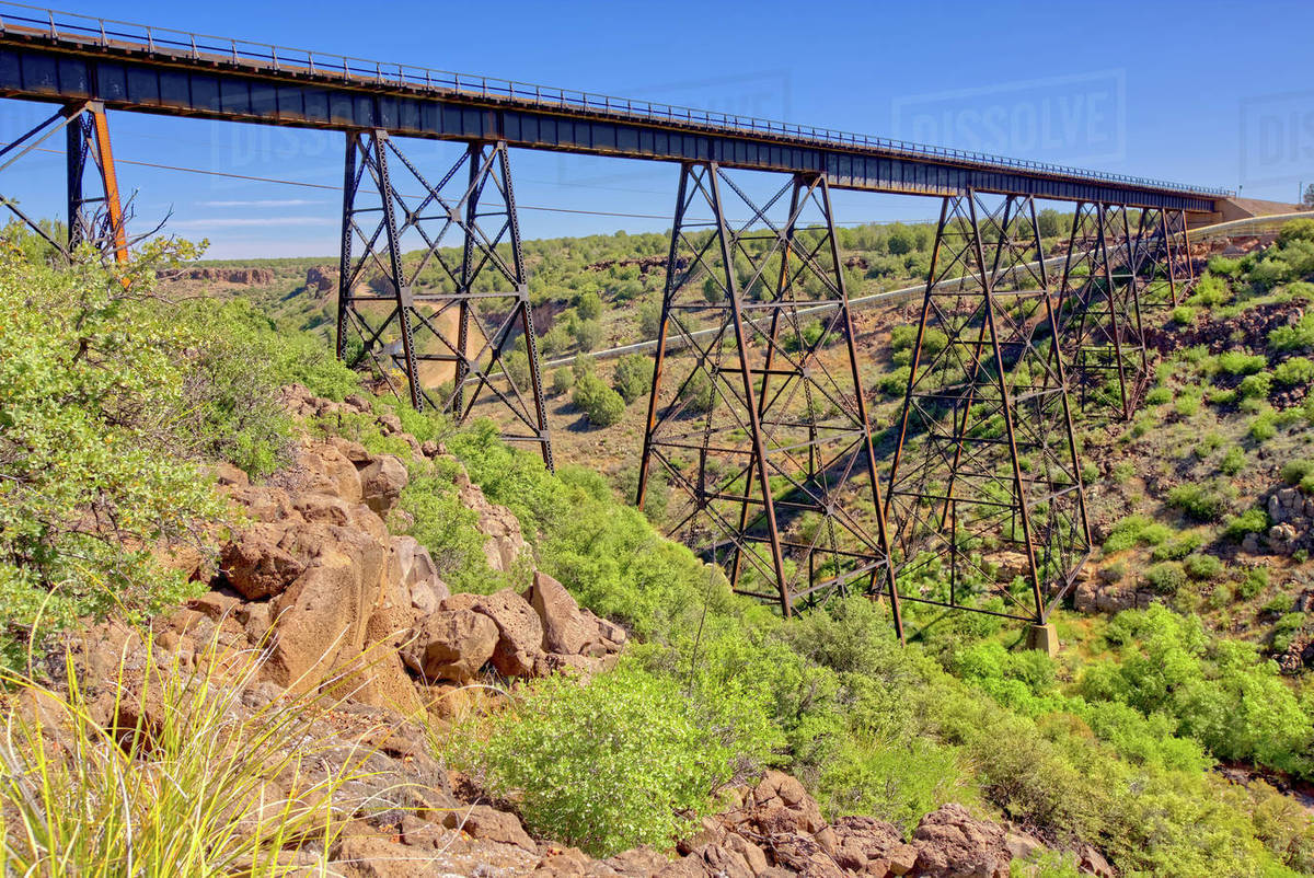 A historic railroad bridge spanning Hell Canyon in Drake, Arizona ...