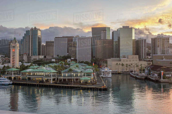 Waterfront and Aloha Tower, Honolulu, Oahu, Hawaii, United States of ...