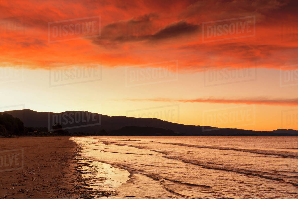 Sunset at Pohara Beach, Golden Bay, Tasman, South Island, New Zealand ...