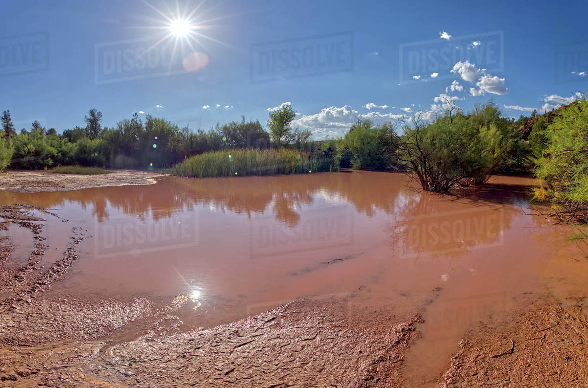 Toxic pond formed from runoff of mine tailings at an abandoned copper ...