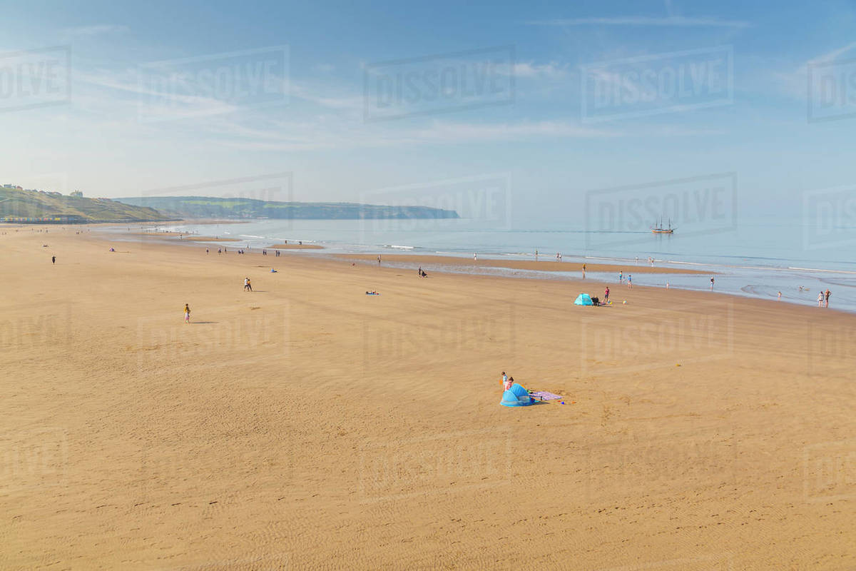 View of Whitby Beach on a sunny day, Whitby, Yorkshire, England, United ...