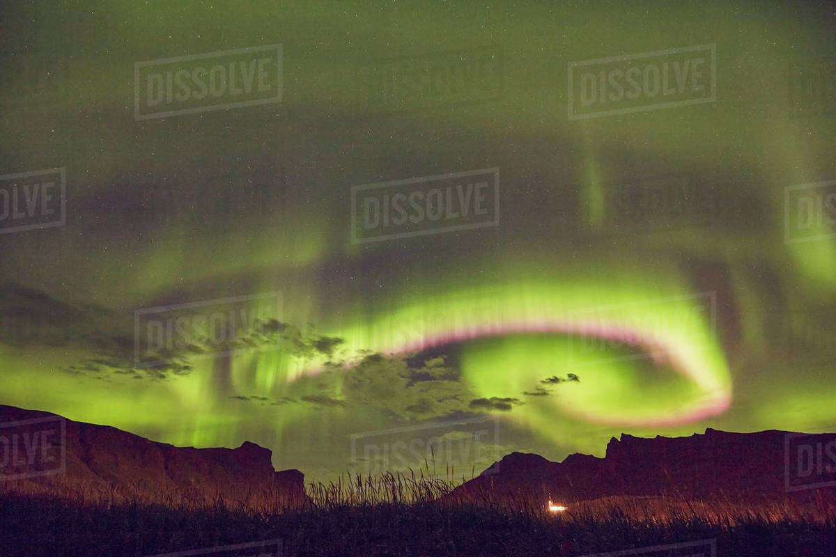 The Aurora Borealis (Northern Lights), seen in the night sky above Vik ...
