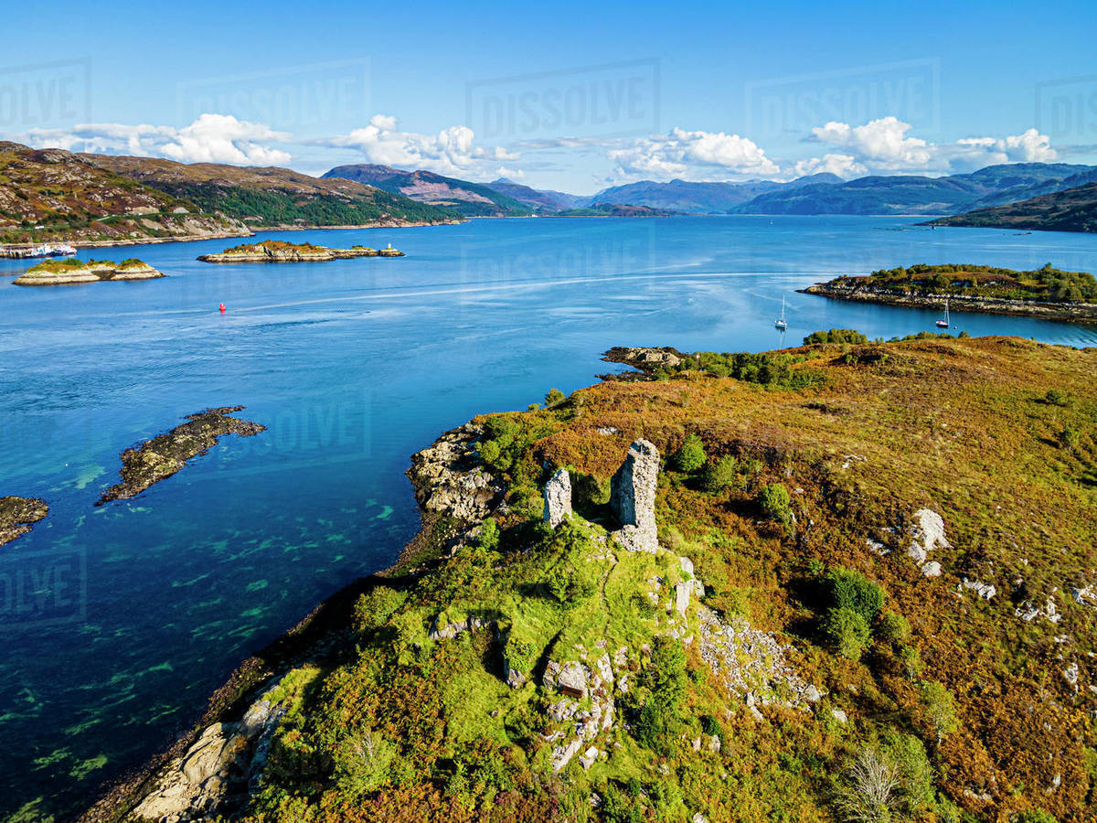 Aerial of Caisteal Maol, Kyleakin, Isle of Skye, Inner Hebrides ...