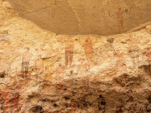 Rock art pictographs of the Cochimi people, Palmarito Cave, Sierra San ...