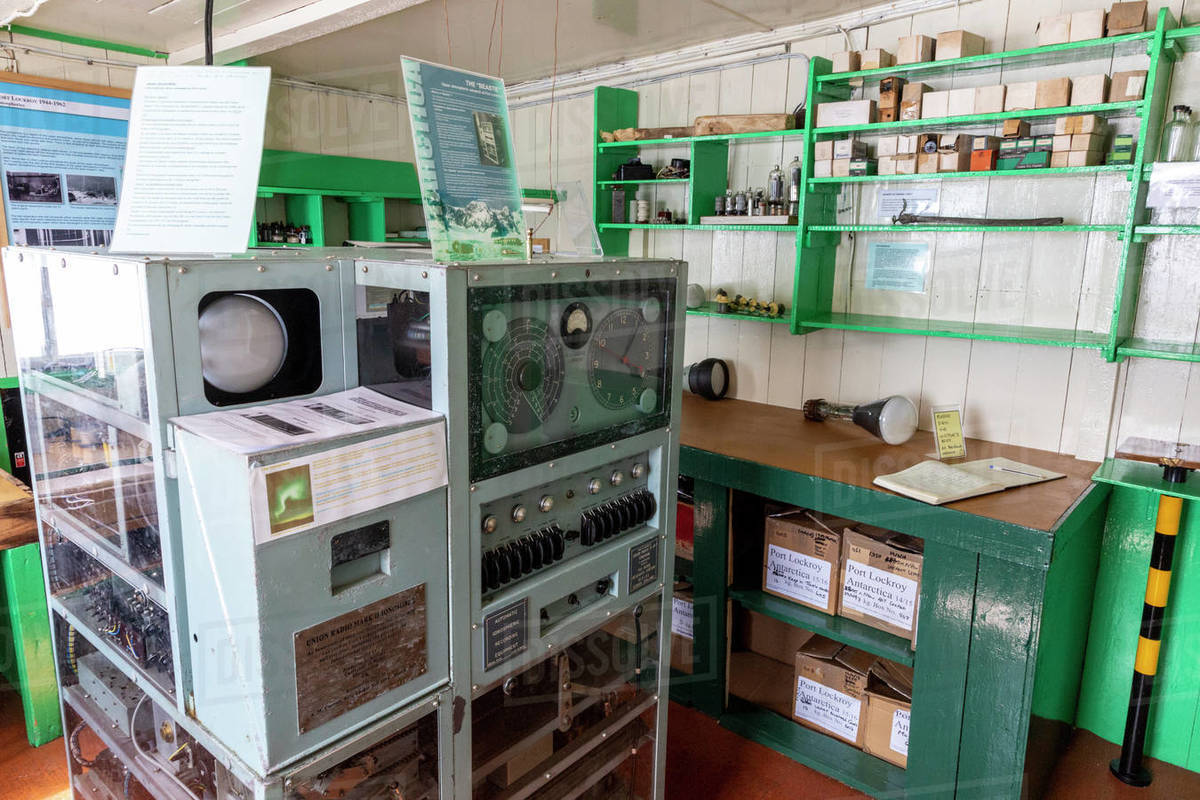Interior of former British Base A, now a museum and post office at Port ...