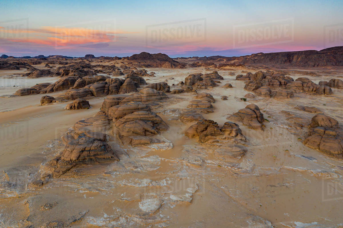 Aerial from the Djado Plateau at sunset, Tenere Desert, Sahara, Niger ...
