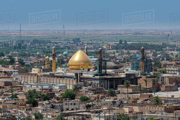View over Al-Askari Shrine, UNESCO World Heritage Site, Samarra, Iraq ...