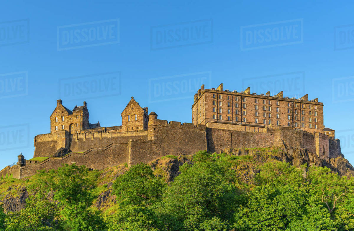 View of Edinburgh Castle from Princes Street at sunset, UNESCO World ...