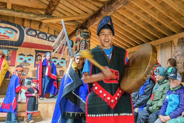 Tlingit performance in the longhouse on the Chilkat River, Haines ...
