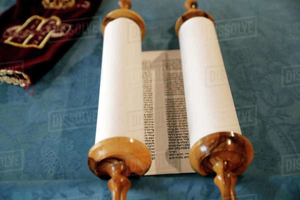 Torah scroll used in the ritual of Torah reading during Jewish prayers ...