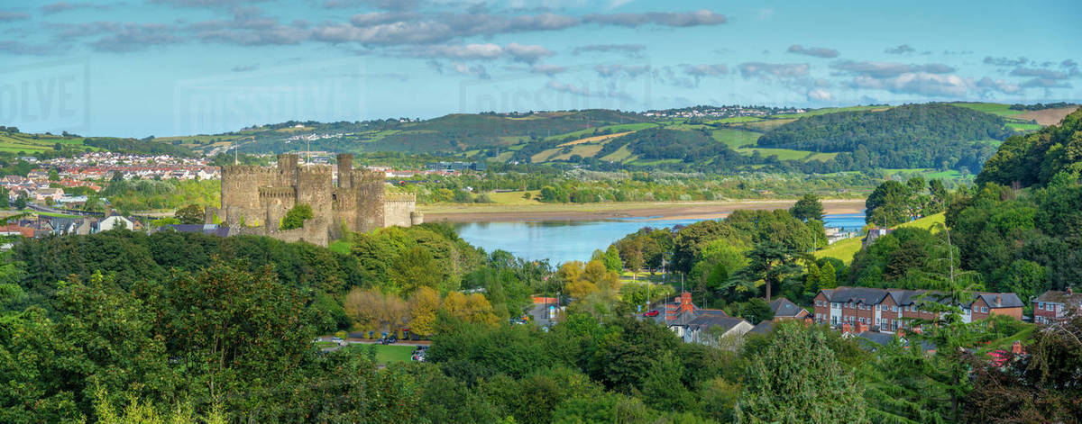 Elevated view of Conwy Castle, UNESCO World Heritage Site, and Conwy ...