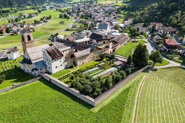 Aerial of the Benedictine Convent of St. John in Mustair, UNESCO World ...