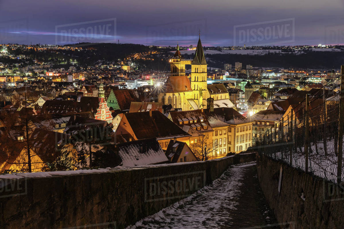 Old Town with St. Dionys church and Old Town Hall, Esslingen, Baden ...
