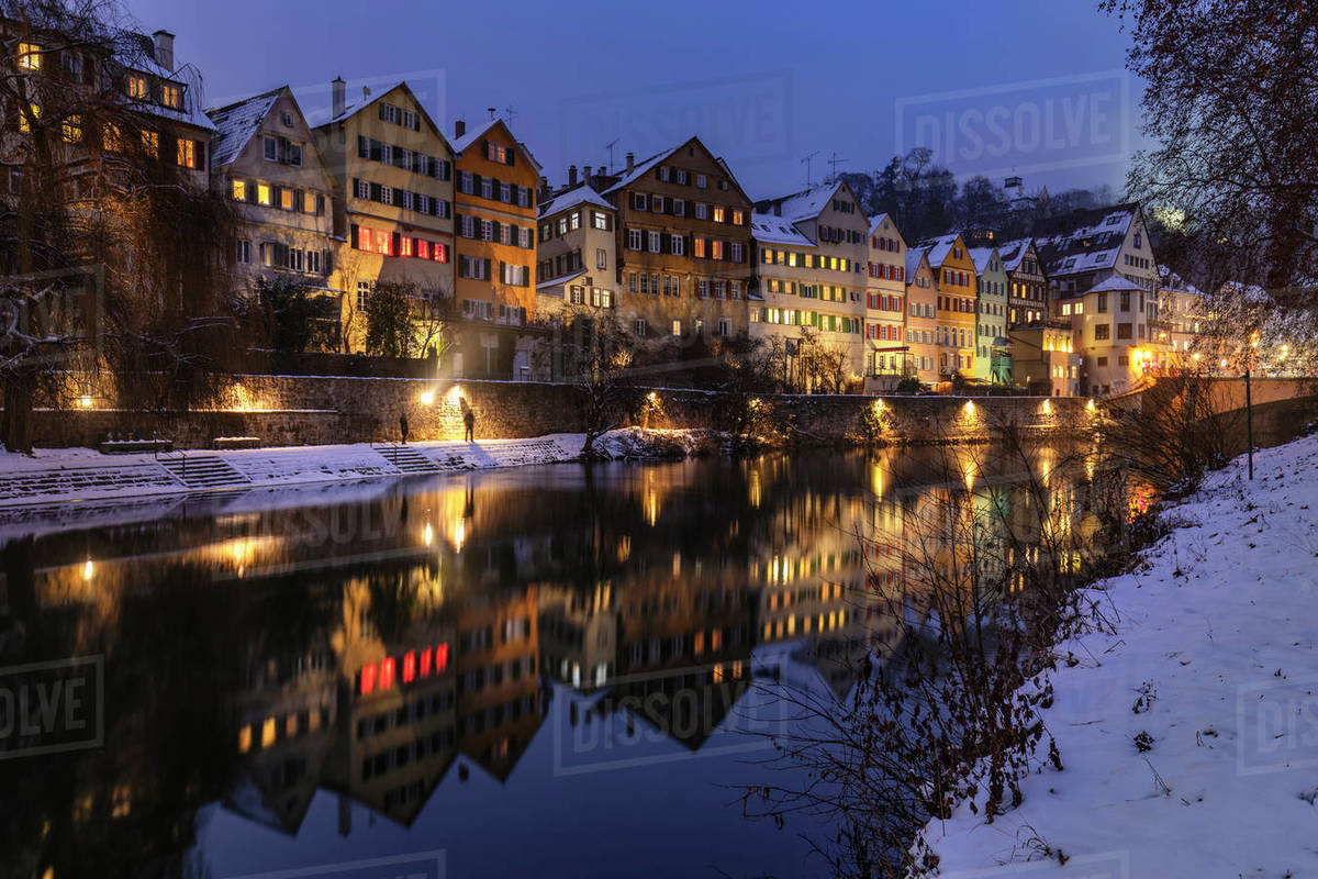 Old Town reflecting in Neckar River, Tubingen, Swabian Alps, Baden ...