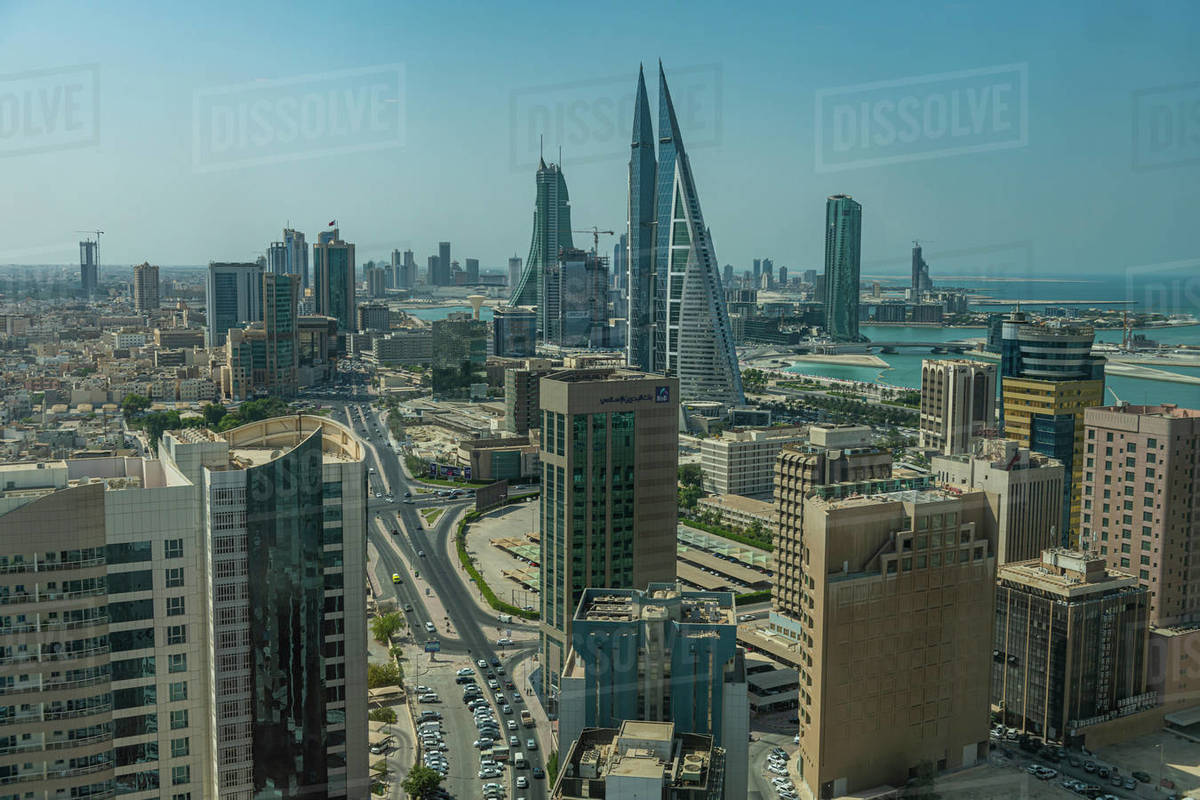 View over the high rise buildings and the United Tower, Manama, Kingdom ...
