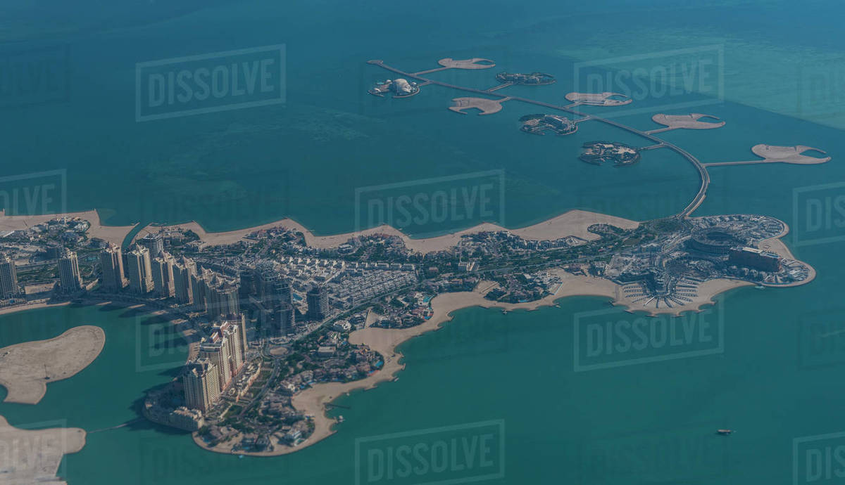 Aerial of an artifical island, Qatar, Middle East - Stock Photo - Dissolve