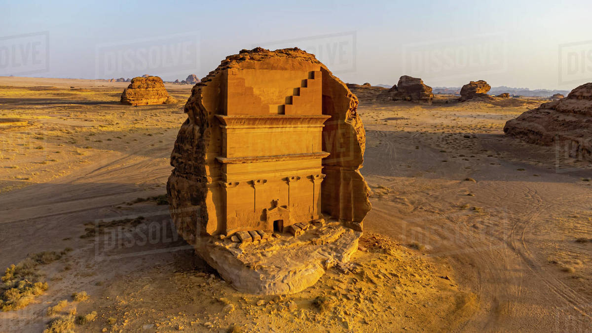 Aerial of the Tomb of Lihyan, son of Kuza, Madain Saleh (Hegra) (Al ...