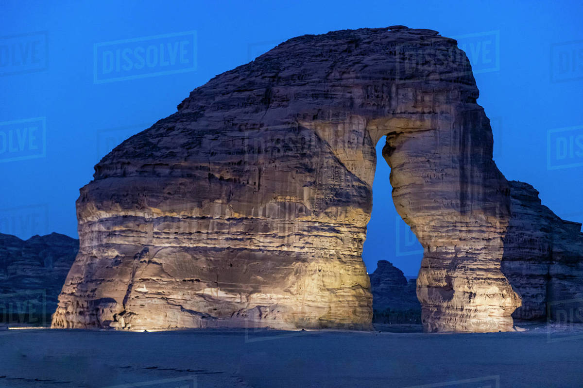 Night shot of the Elephant Rock, Al Ula, Kingdom of Saudi Arabia ...