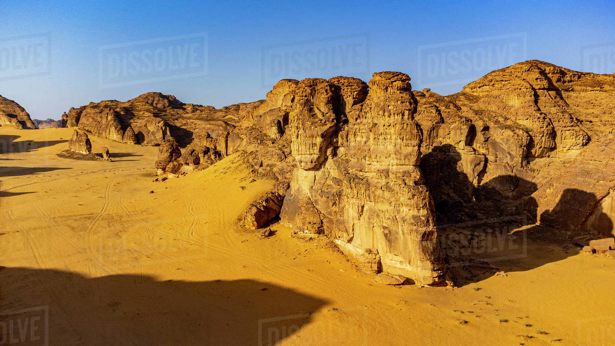 Aerial of a sandstone canyon, Al Ula, Kingdom of Saudi Arabia, Middle ...