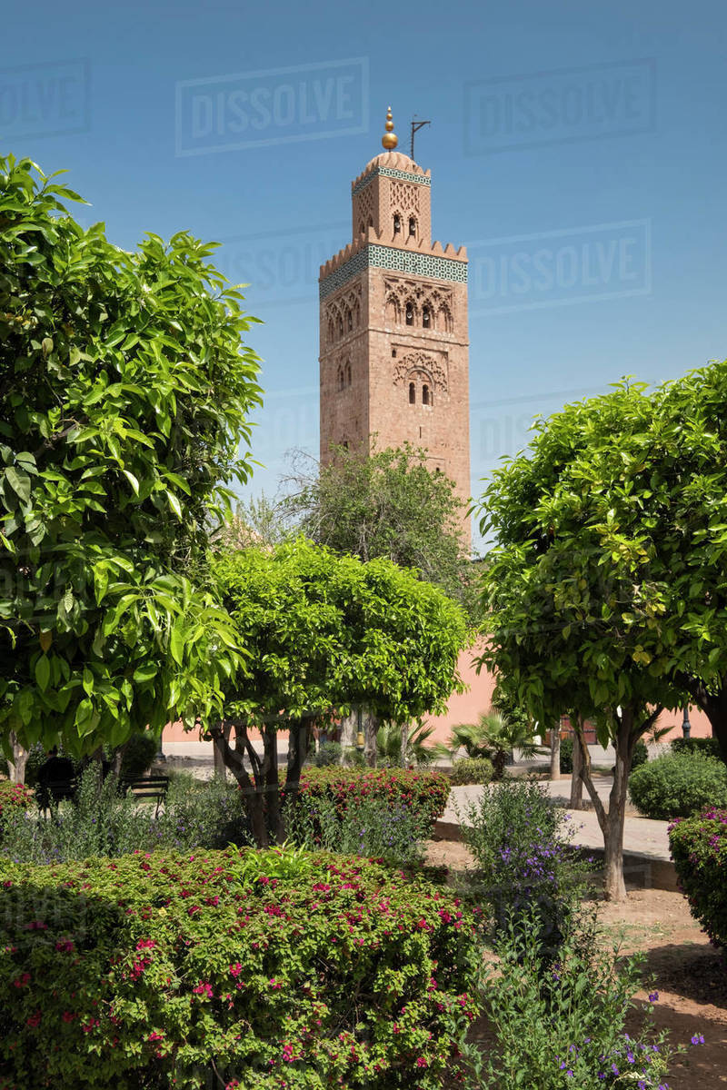 Koutoubia Mosque, UNESCO World Heritage Site, from Koutoubia Gardens ...