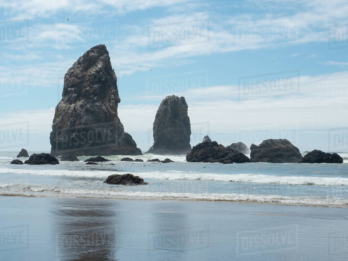 Oregon coast beach with sea stacks, Oregon, United States of America ...