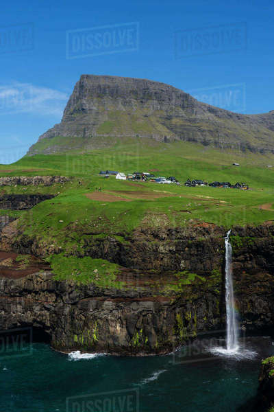 Mulafossur waterfall, Gasaldur, Vagar Island, Faroe Islands, Denmark ...