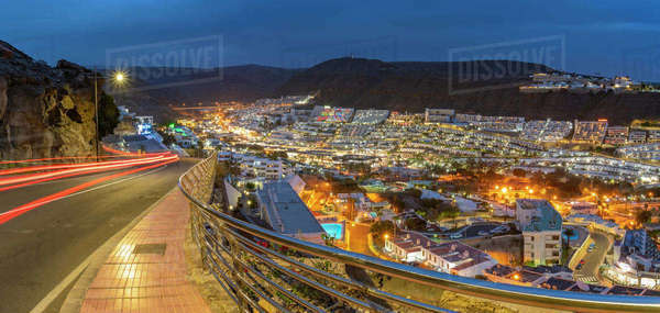 View of Puerto Rico from elevated position at dusk, Playa de Puerto ...