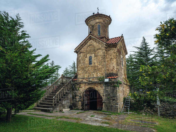 One of the towers at Martvili Monastery in Martvili, Samegrelo ...