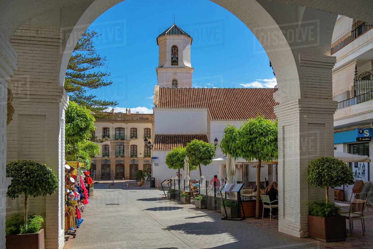 View of Iglesia de El Salvador Church in the old town of Nerja, Nerja ...