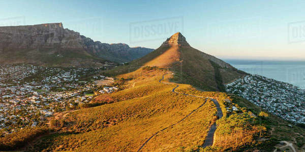 Aerial view from Signal Hill at dawn, Cape Town, Western Cape, South ...