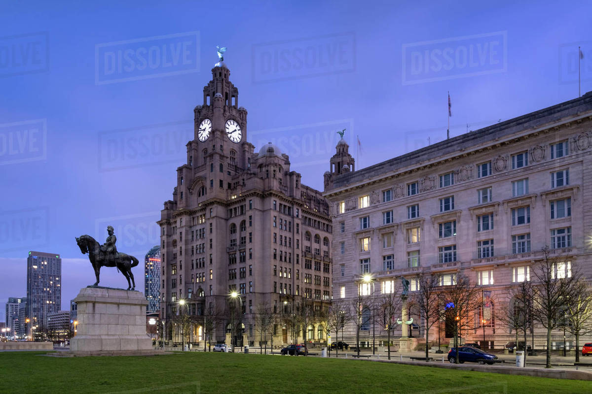 The Liver Building and Pier Head at night, Liverpool Waterfront ...