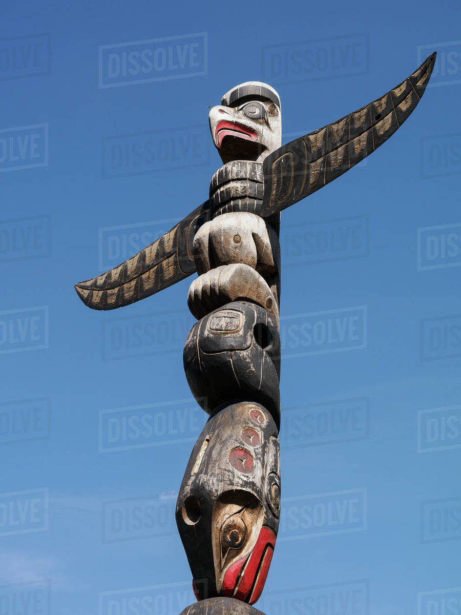 First Nations totem pole, Duncan, Vancouver Island, British Columbia, Canada, North America ...