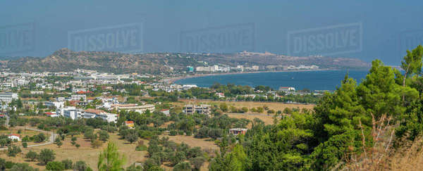 View of Faliraki from elevated position, Rhodes, Dodecanese Island ...