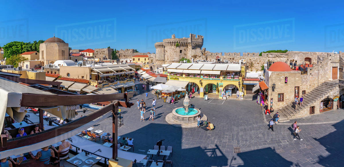 View of Hippocrates Square from elevated position in Rhodes Old Town ...