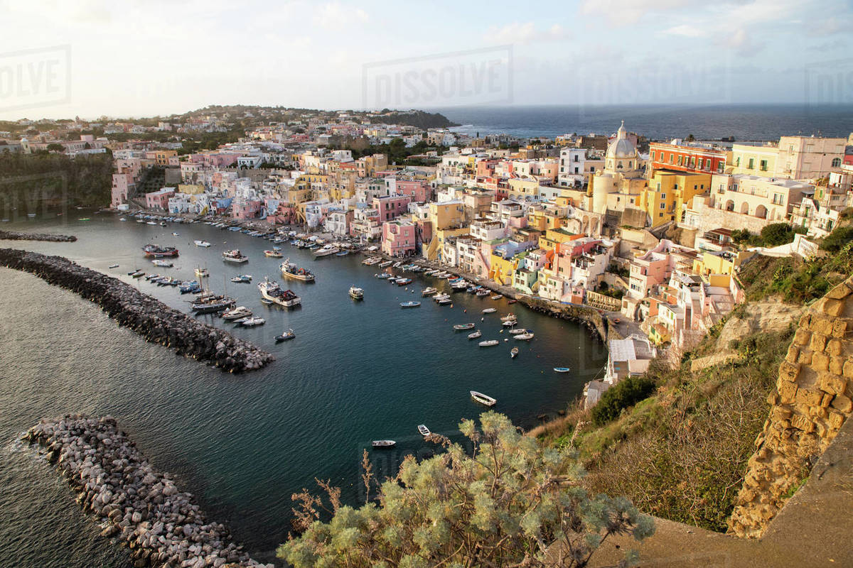Beautiful Italian island of Procida, famous for its colorful marina ...