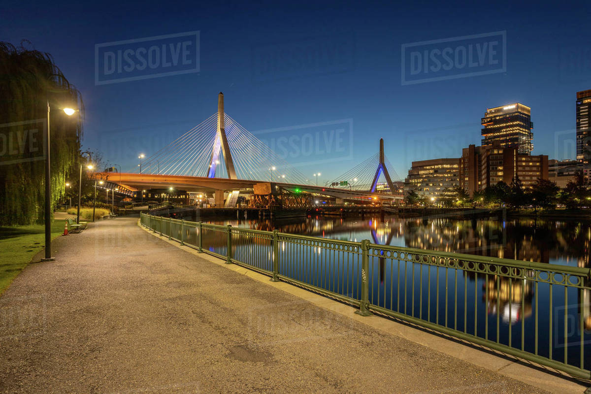 Zakim Bunker Hill Bridge reflection and walkway, Boston, Massachusetts ...