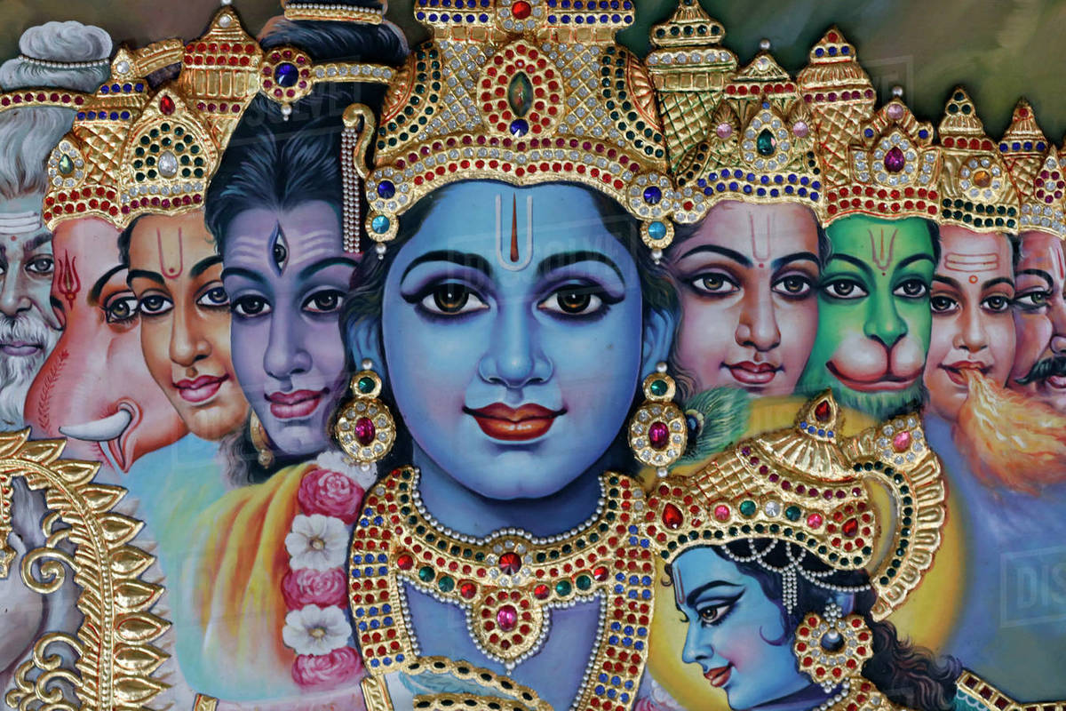 Sri Krishnan Hindu temple, blue-skinned Krishna, the Hindu deity of ...