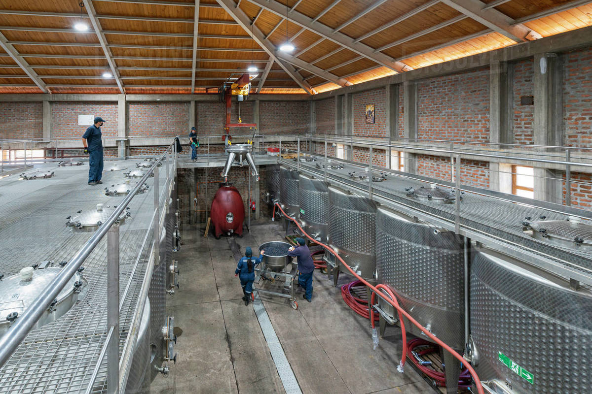 Fermentation tanks, El Principal winery, Pirque, Maipo Valley ...
