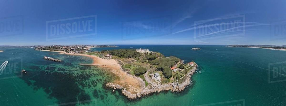 Aerial panoramic view of the Magdalena Peninsula, a 69-acre peninsula ...