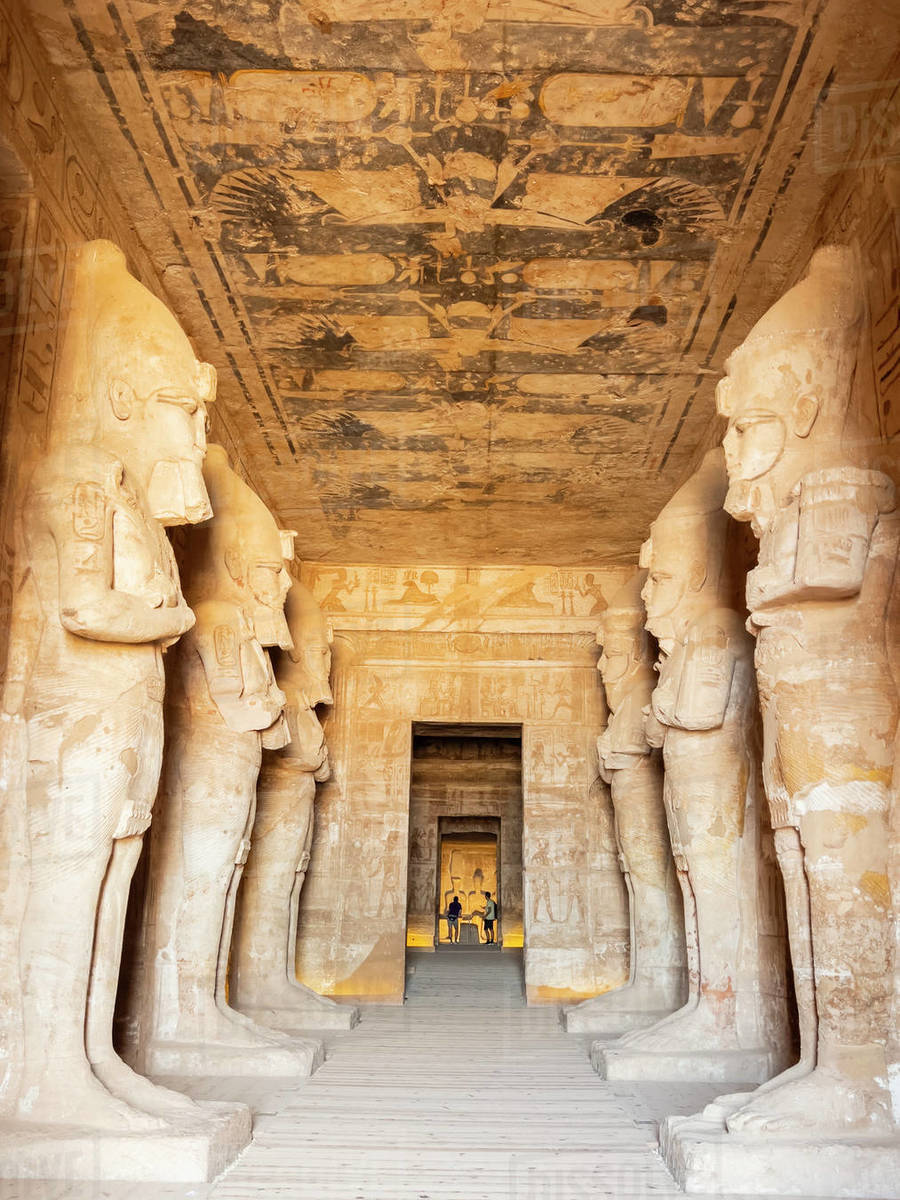 Interior view of the Great Temple of Abu Simbel with its successively ...