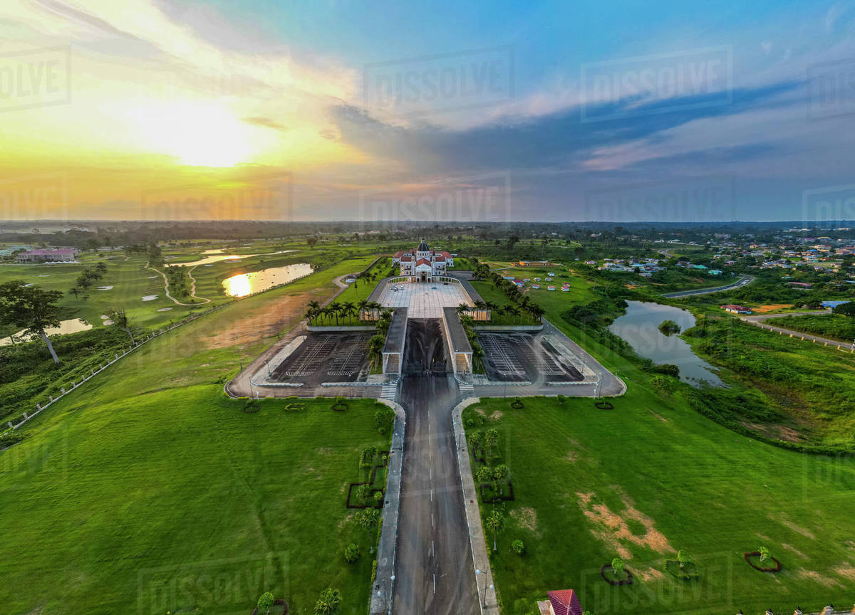 Aerial of the Basilica of the Immaculate Conception, Mongomo, Rio Muni ...