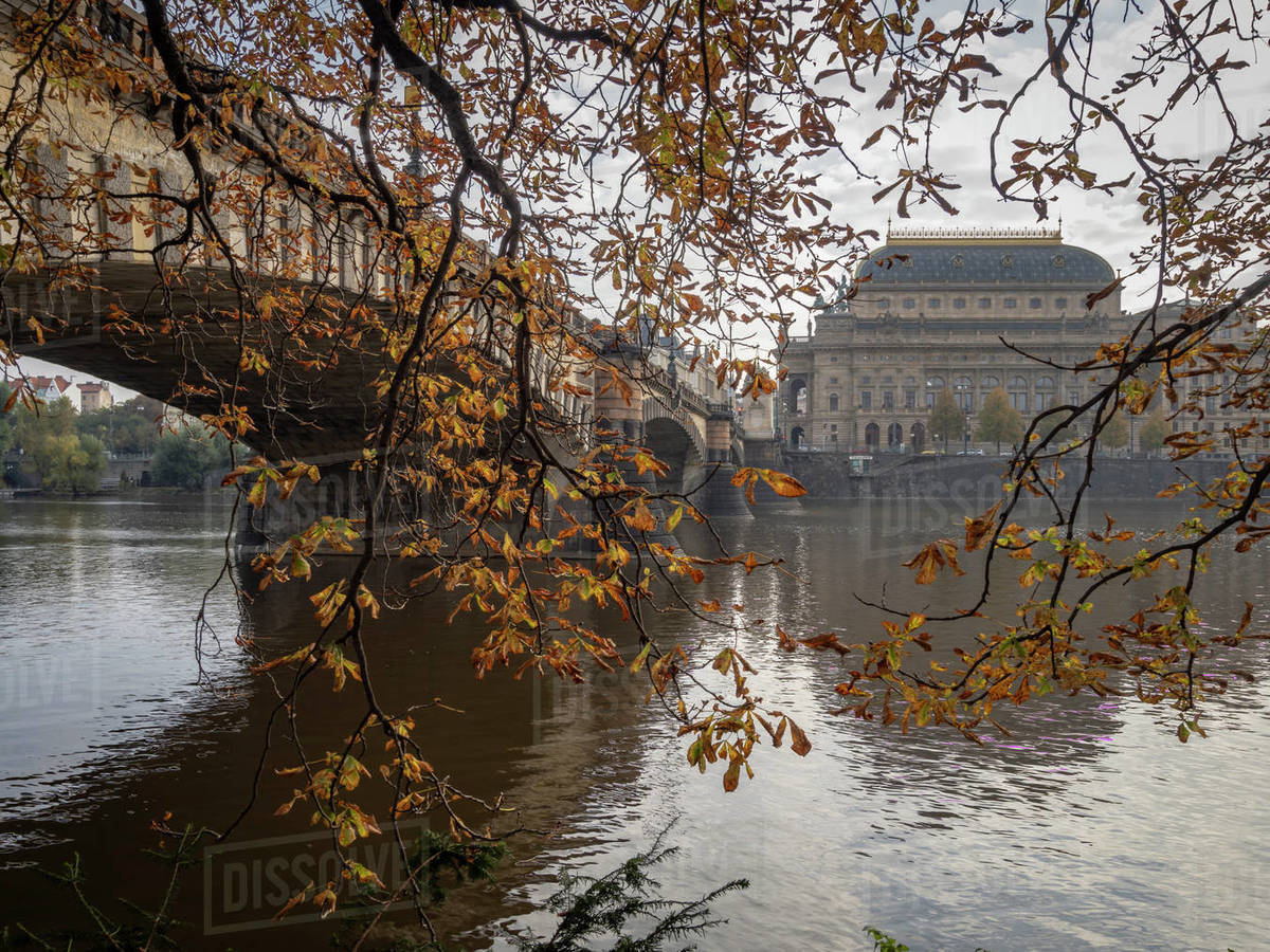 Most Legii (Legion Bridge) and the National Theatre in autumn, Prague ...
