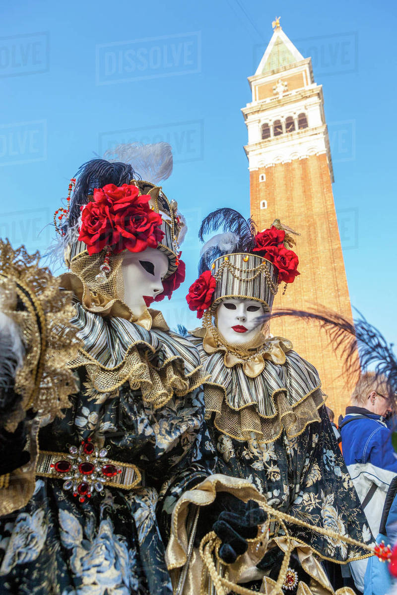 Colourful masks and costumes of the Carnival of Venice, famous festival ...
