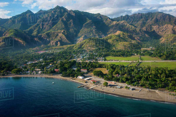 Aerial of the costal exclave Oecusse (Oecussi), East Timor, Southeast ...