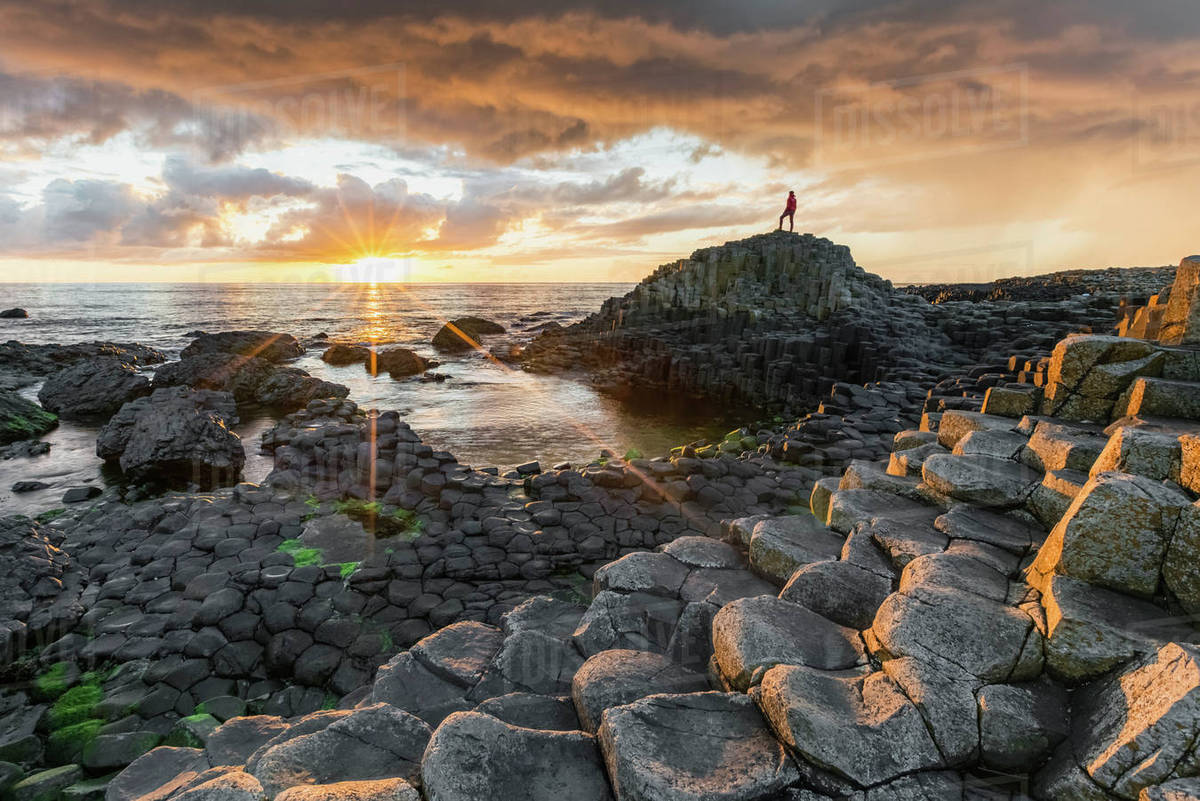 Giants Causeway at sunset, UNESCO World Heritage Site, County Antrim ...