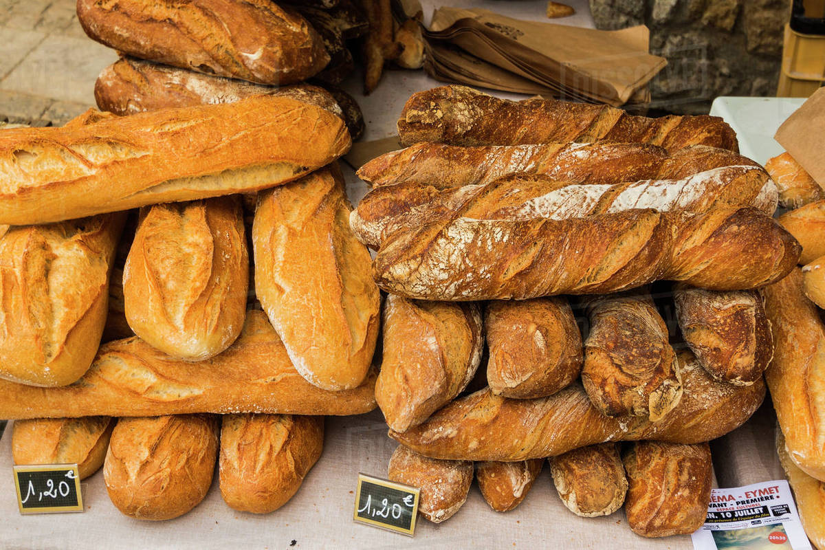 Bread for sale on popular Thursday market day in this south western ...