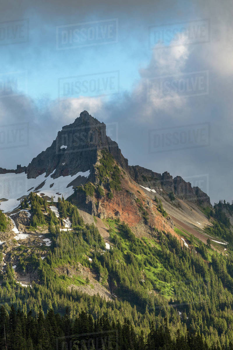 Dramatic light on the rugged Tatoosh Range near Mount Rainier, part of ...